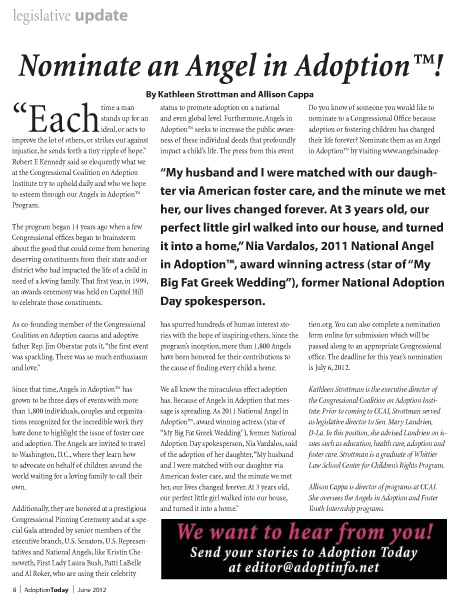 Adoption Today Features Article on Angels in Adoption™ – Congressional ...